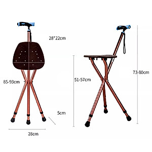 Aluminum Alloy Walking Stick with LED Light, Foldable, Three-Legged Cane Chairs for Adults, Portable, T-Grip, Anti-Slip, Lightweight, for Disabled, Elderly (Size : Brown)