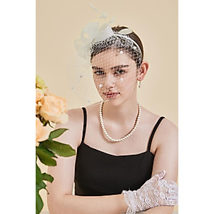 Gionforsy Fascinators Hat for Women Tea Party Headband Kentucky Derby Wedding Mesh Feathers Hair Clip (Beige, one size)