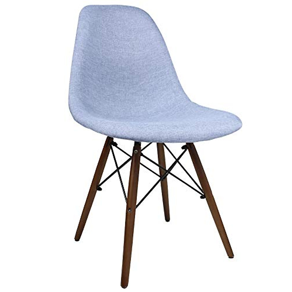 CozyBlock Mid-Century Modern Woven Fabric Upholstered Accent Side Dining Chair with Dark Walnut Wood Eiffel Legs Set of 2 (Denim Blue)