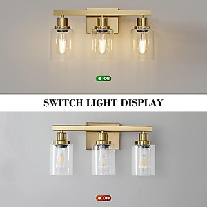 DIKAIDA 3 Light Gold Bathroom Light Fixtures, Bathroom Vanity Light Over Mirror, Gold Wall Sconce Vanity Lighting with Clear Glass Shade,Modern Farmhouse Bath Wall Lamp for Mirror Kitchen