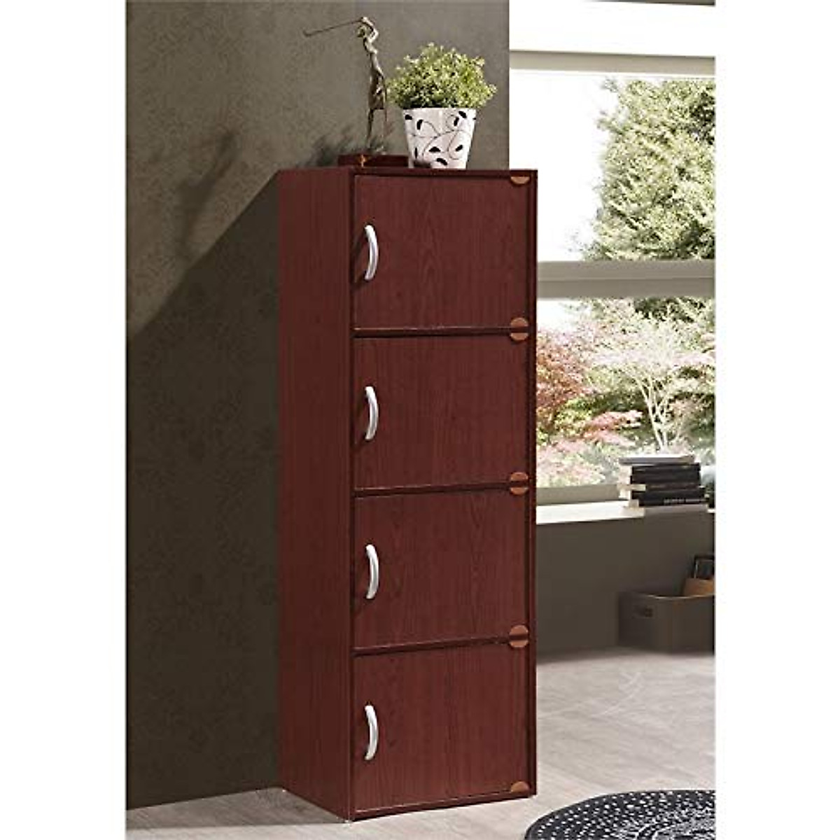 Pemberly Row 4 Shelf 4 Door Bookcase in Mahogany