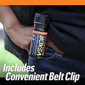 VEXOR® Pepper Gel from Zarc™, Maximum Strength Police Pepper Spray, Gel is The Future, Full Axis (360°) Technology Shoots from Any Angle 18-feet, Flip-top Safety aand Belt Clip Included (2 Pack)