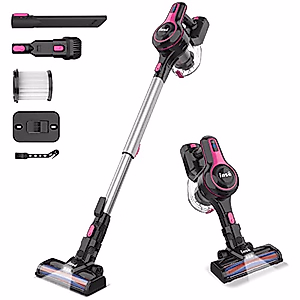 INSE Cordless Vacuum Cleaner, 6-in-1 Rechargeable Stick Vacuum with 2200 m-A-h Battery, Powerful Lightweight Vacuum Cleaner, Up to 45 Mins Runtime, for Home Hard Floor Carpet Pet Hair-N5S Coral