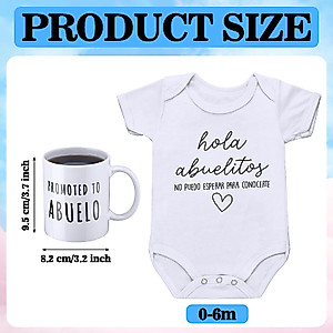 Tioncy Hola Abuelitos Spanish Pregnancy Announcement Bodysuit Promoted to Abuela and Abuelo Coffee Mugs,0-6 Months(White)
