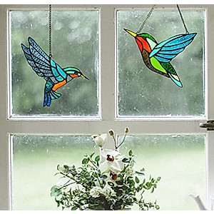 2 Pack Hummingbird Stained Glass Birds Window Hangings, Stained Glass Decorations,Bird Suncatcher for Window Decor Hummingbird Gifts for Mom,Bird Lovers