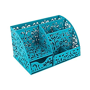 EasyPAG Desk Organizer Caddy with 6 Compartments and 1 Sliding Drawer Desktop Accessories Office Supplies Holder for Home School Classroom,Dark Teal
