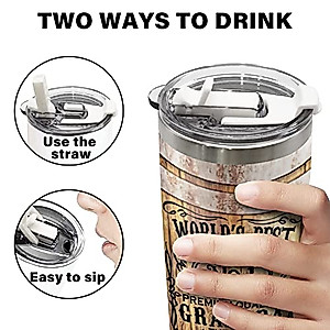 Zzkol Gifts for Grandpa - World's Best Grandpa Tumbler with Lid and Straw, Funny Birthday Gifts, Nutrition Facts Wood Grain Stainless Steel Travel Coffee Cup, 20oz Double Wall Vacuum Insulated Mug