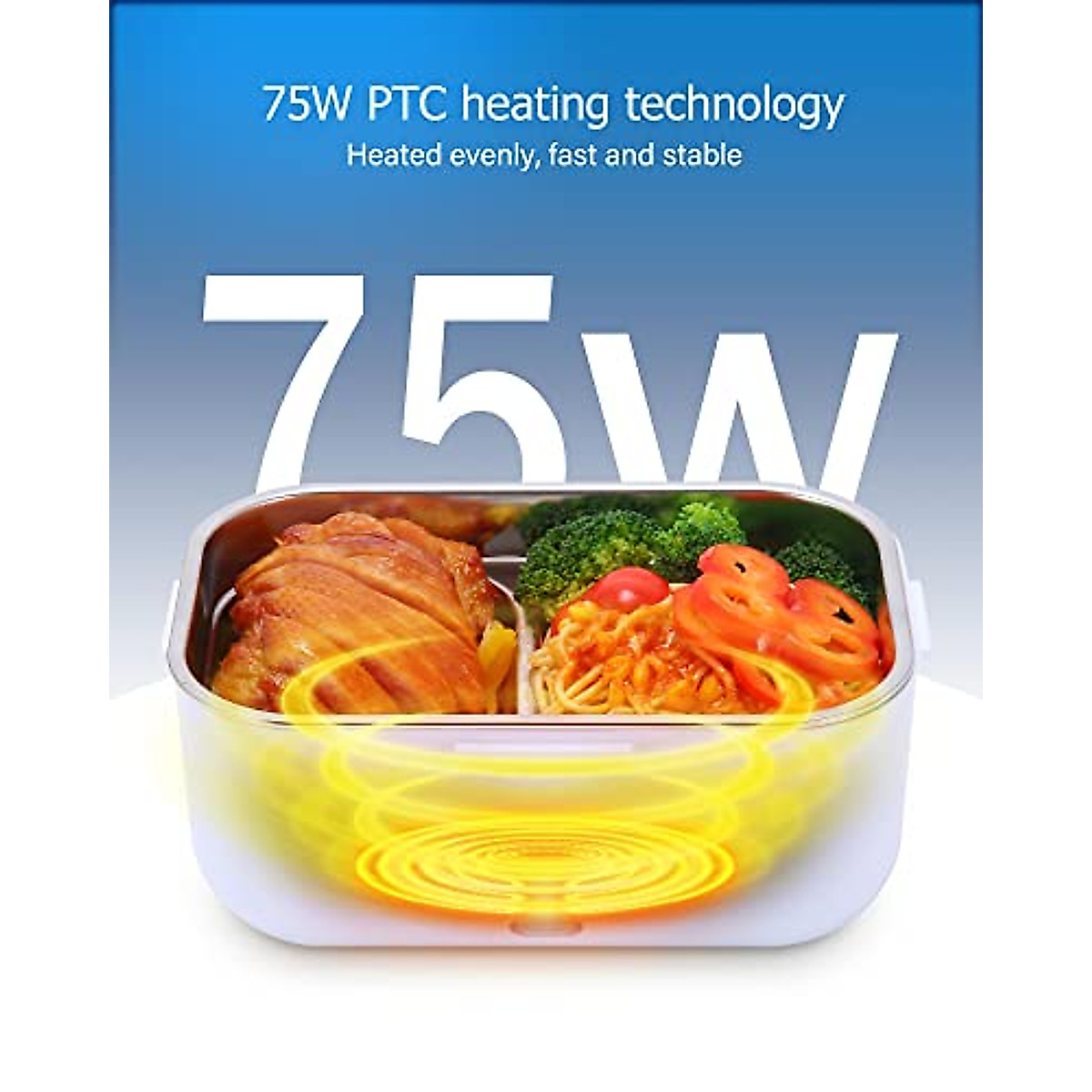 Rhudaky Electric Lunch Box (66 oz & 75W) Food Heater, 3 in 1 Heated Lunch Boxes for Adults,Portable Food Warmer -Self Heating Box for Work/Car/Truck with Large Insulated Lunch Bag