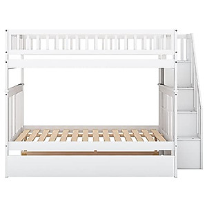 CITYLIGHT Full Over Full Bunk Bed for Adults Kids Teens, Full Over Full Bunk Beds with Trundle,Detachable Wood Full Bunk Bed with Staircase and Bookcase,White
