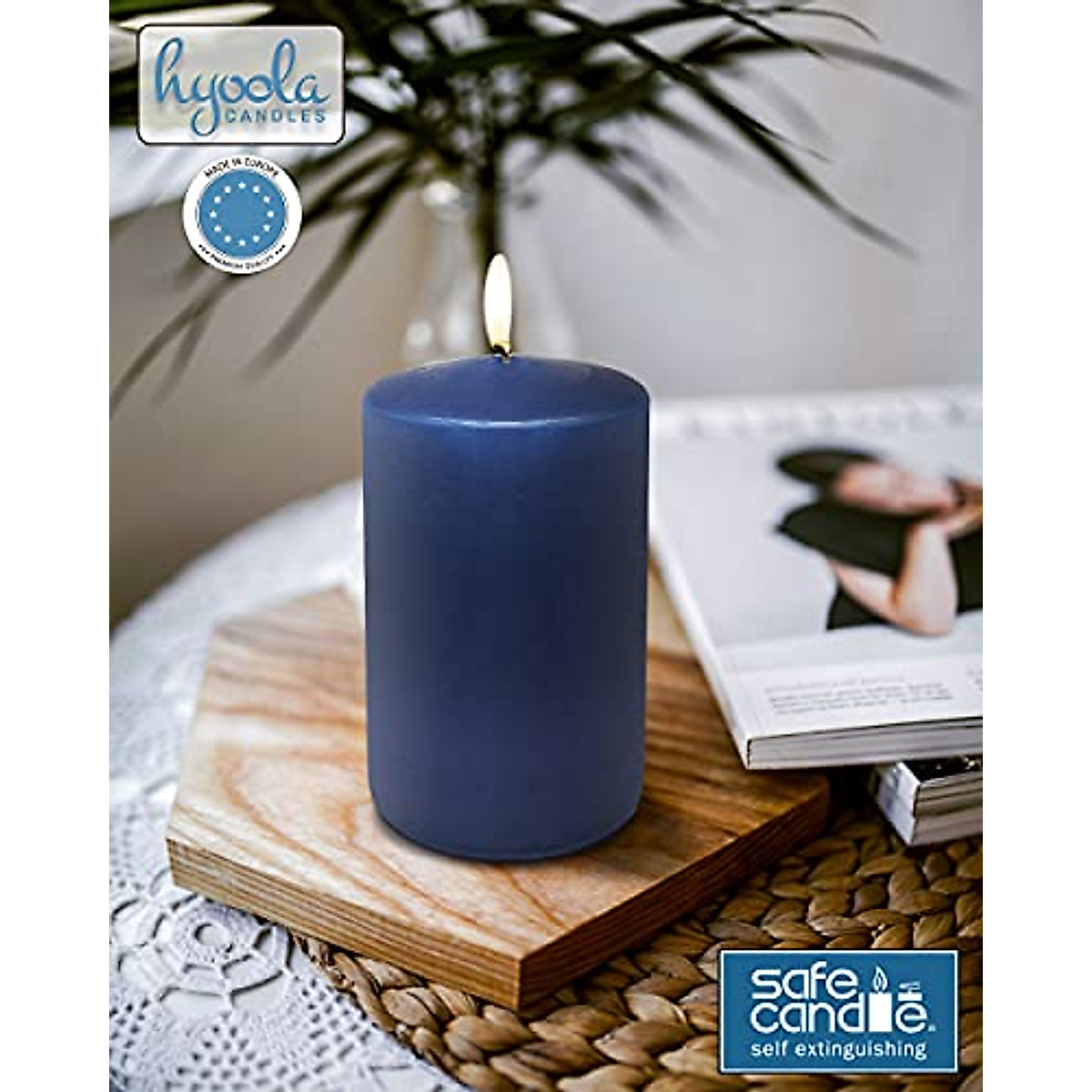 Hyoola Midnight Blue Pillar Candles 2x3 Inch - 4 Pack Unscented Pillar Candles - European Made