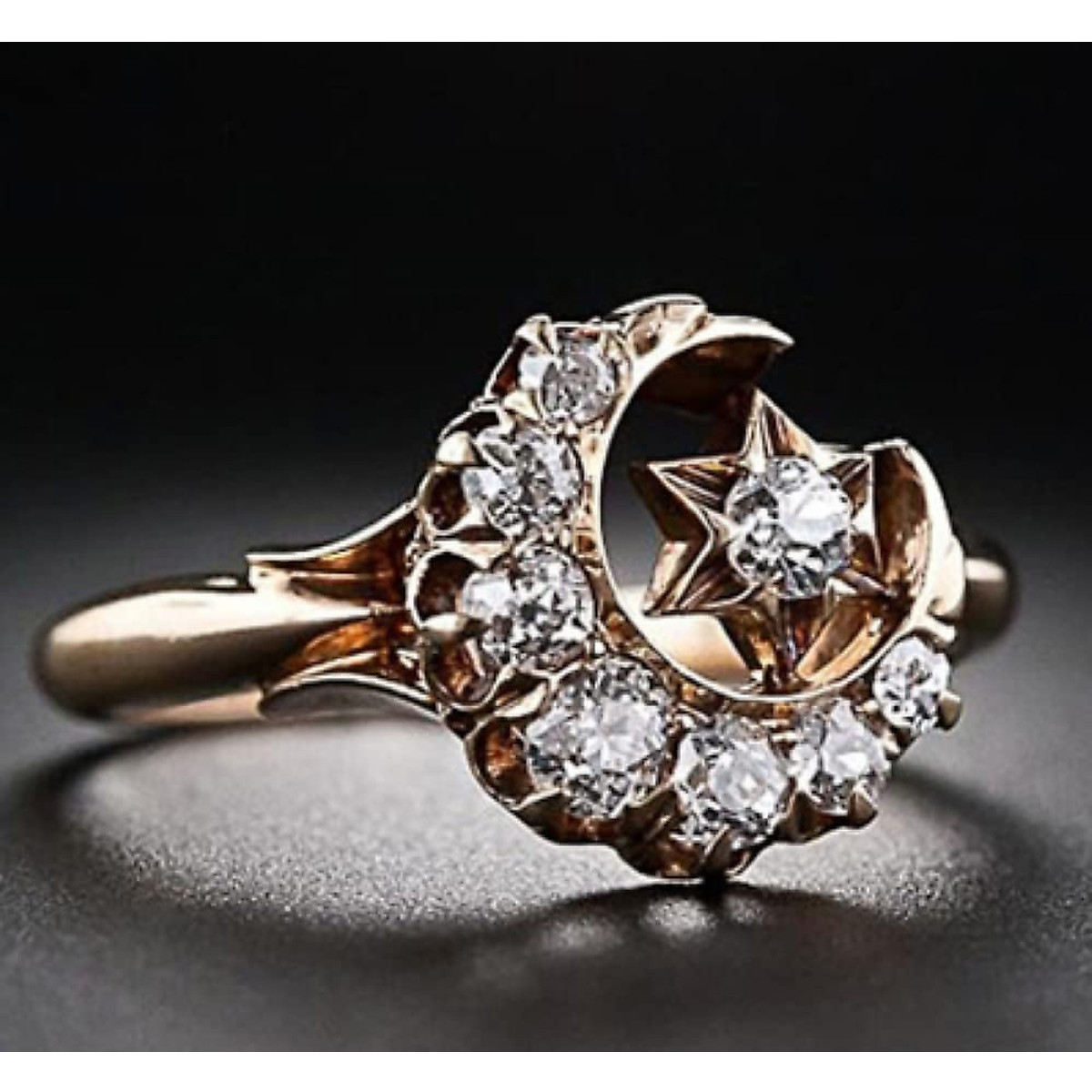 HUKQBUNX 18K gold fashion star moon shining diamond inlaid zircon Multi Gem Cubic Zircon women's wedding engagement diamond ring size 6-10 (Size 7)