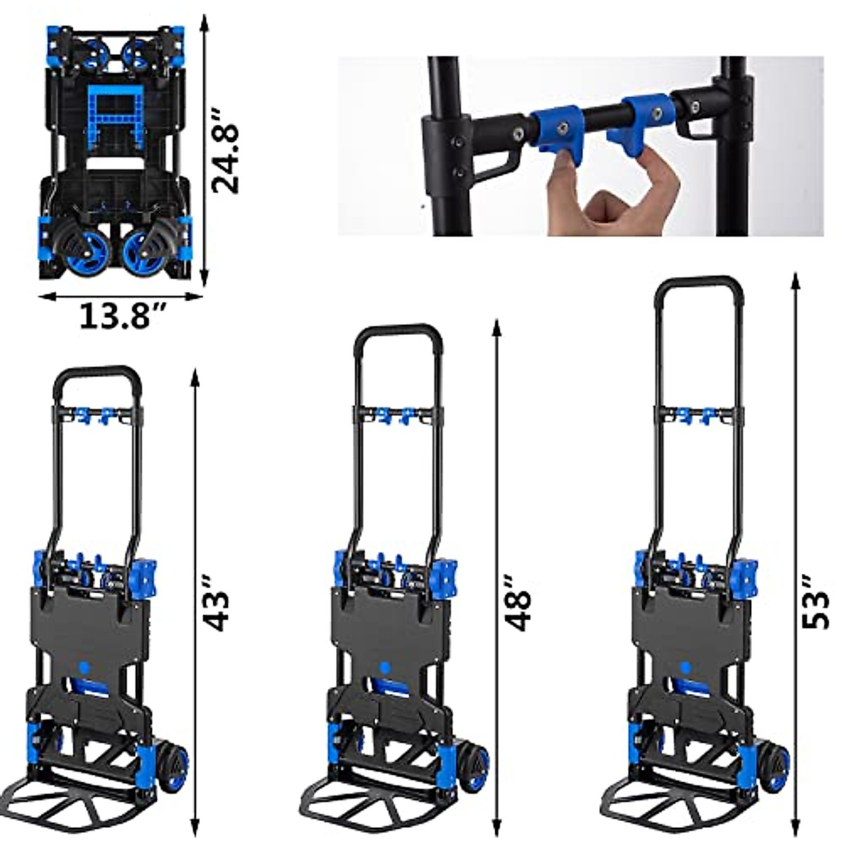 Hitgrand Folding Hand Truck, Heavy Duty Hand Truck Dolly Cart, Convertible Dolly Cart 330lbs Capacity W/Telescoping Handle, 2 in 1 Luggage Trolley Cart for Warehouse Home Outdoor Moving