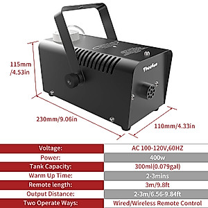 Theefun Fog Machine - 2000CFM Smoke Machine with Wired and Wirelss Remote Control - 400W Halloween Fog Machine with Handle for Christmas Wedding Party and Stage Effect(Size 9.06x4.33x4.53inch)