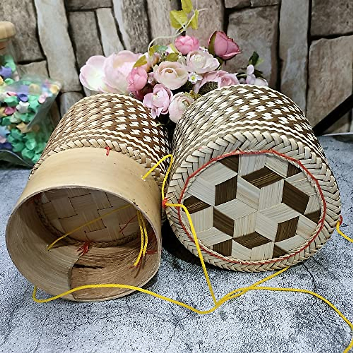 Heavens Tvcz Bamboo Sticky Rice Serving Basket Handmade 100% Kratip Container Thai Laos Traditional Weave Wickerwork Based Travel Picnic Based Dye Food Safe Family Size 5.00 Inch Diameter