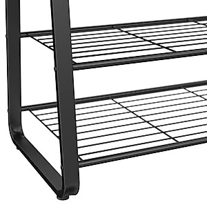 ClosetMaid 3-Tier Shoe Rack Bench - Metal Frame, Wire Shelves, Wood Seat - Entryway, Hallway, Living Room, Mudroom Organizer - Modern Walnut Finish