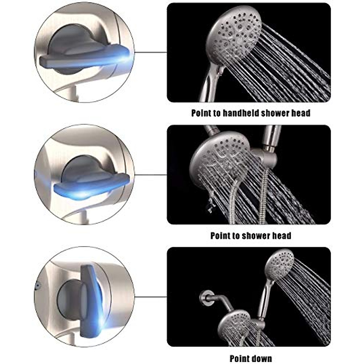 SR SUN RISE Shower System with Handheld Shower and Rain Shower Combo Set High Pressure 5-spray Dual 2 in 1 Shower Faucet Patented 3-way Diverter Brushed Nickel (Valve Include）