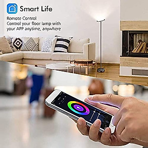 Floor Lamp, Super Bright RGBW Smart WiFi LED Floor Lamp for Reading, Dimmable Torchiere, for Living Rooms Bedrooms, for DIY, Compatible with Alexa & Google Home, Black, 25W