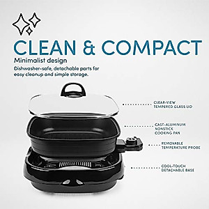 Aroma Housewares ASP-218B Grillet 4Qt. 3-in-1 Cool-Touch Electric Indoor Grill Portable, Dishwasher Safe, with Nonstick Pan & Tempered Glass Lid, Black