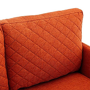 Lin-Utrend 46" Convertible Sleeper Sofa Bed, Modern Loveseat Couch with Pull Out Bed, Small Love Seat Futon Sofa Bed with Headboard, 2 Pillows Side Pockets for Living Room Apartment (Orange)