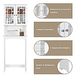 BestComfort Over The Toilet Storage Cabinet, Home Bathroom Space Saver Organizer Above Toilet, Double Doors and Adjustable Shelf, Wooden Freestanding Toilet Storage Rack Unit, 67 in H (White)