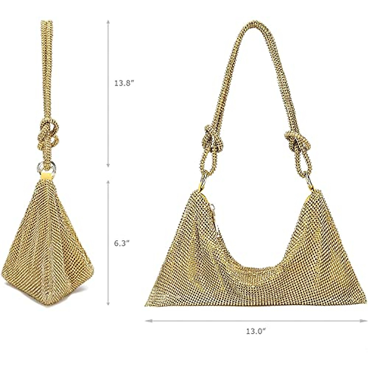 Rhinestone Hobo Bag for Women Chic Evening Handbag Shiny, Sparkly Crystal Handbag Shoulder Bags for Travel Vacation Party Proms Gifts (Gold)