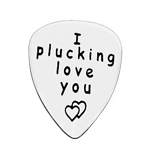Silver Guitar Pick Boyfriend Gifts I Plucking Love You Guitar Pick Anniversary Present for Him Men Musical Guitar Player Jewelry Gift for Husband Boyfriend Fiance Dad Valentine Christmas Birthday Gift