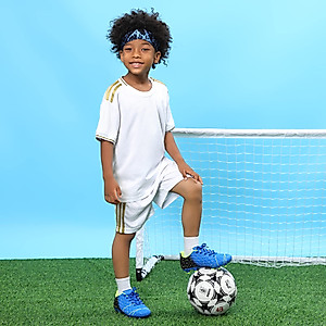 Tobfis Kids Outdoor Firm Ground Soccer Cleats for Training and Competition, Blue PU, 13 M US