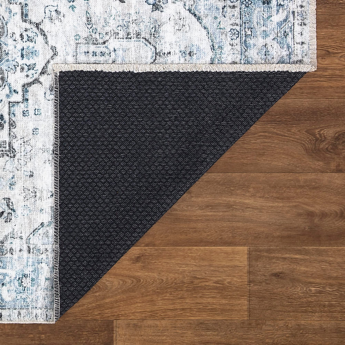 Bloom Rugs Caria Washable Non-Slip 6x9 Rug - Ivory/Blue/Gray Traditional Area Rug for Living Room, Bedroom, Dining Room, and Kitchen - Exact size: 6' x 9'