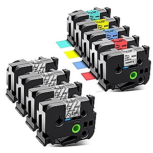 1 Inch Label Tape Compatible with Brother P Touch TZ Tape 24mm 0.94 Laminated White/Clear/Red/Blue/Yellow/Green Tz TZe-251 TZe251 TZ-251 TZ251 TZe-151 TZe-451 TZe-551 TZe-651 TZe-751, Total 9-Pack