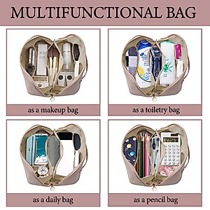 BOBOBOX Travel Cosmetic Bag Large Capacity Make Up Bag PU Leather Waterproof Portable with Handle and Divider Multifunctional Bag (Pink)