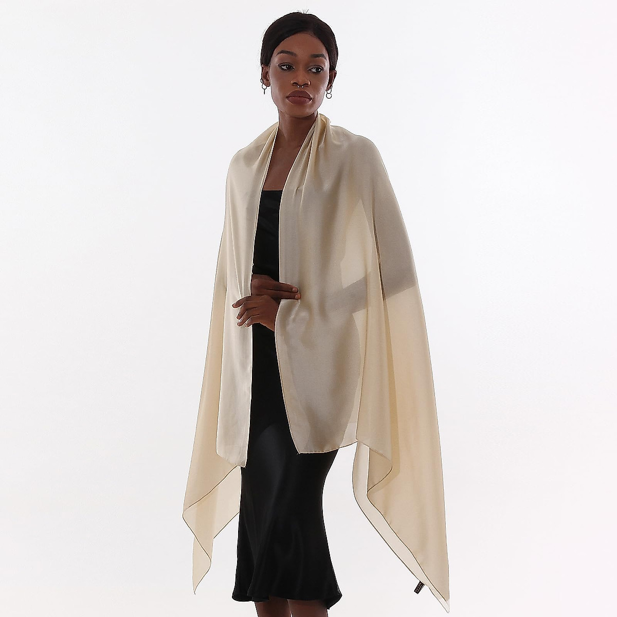 RUI VTRON Womens Beige Scarf Pashmina Shawls and Wraps for Evening Dresses Like chiffon Silk Scarf for Bridal Wedding