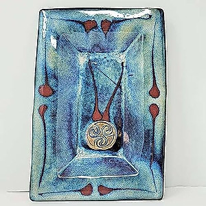 Colm De Ris Ceramic Rectangular Pottery Dish Dinner Plate Blue Kitchenware Housewarming Gift Birthday Present