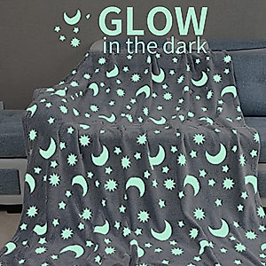 QH Seamless Star & Moon Gray Glow in The Dark Throw Blanket Luminous Blanket-Fun, Cozy Fleece Throw Blanket Made for Great Gifts 60in x 50in