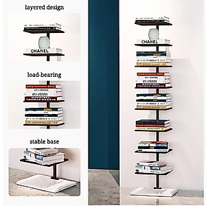 Lebolna Modern Vertical Bookshelf Tower,Free Standing Bookcase Open Shelves,Simple Narrow Invisible Bookshelf for Small Spaces,Floor Wall Bookcase for Living Room,Bedroom,Office(Black)