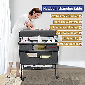 Kiss My Heart Portable Baby Changing Table, Diaper Changing Table Dresser Changing Station for Infant, Diaper Changing Table Pad, Mobile Nursery Organizer for Newborn -Grey…