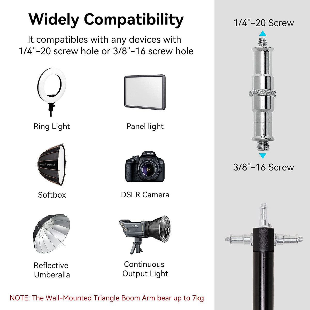 SmallRig 148CM Wall Mount Light Stand Boom Arm with Triangle Base, 180° Adjustable Ring Light Wall Mount for Photography Studio, COB Light, Softbox, RA-W150-4172