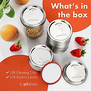 Canning Lids Regular - 108 Pcs Regular Mouth Canning Lids 108 Canning Labels, Canning Jar Lids Regular Mouth For Ball Canning Jars, Canning Supplies Mason Jar Lids Regular Mouth Mason Jar Lids Labels