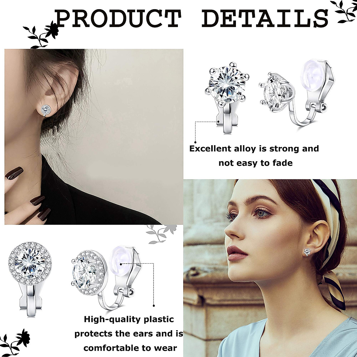 Ubjuliwa 6 Pairs Clip On Earrings for Women Fashion Hoop CZ Pearl Stud Earrings Women Clip On Earrings Set