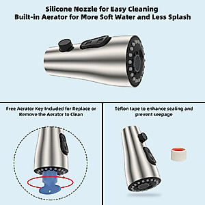 Hibbent Metal Pull Down Spray Head for Kitchen Faucet, Kitchen Sink Spray Nozzle with 15 Adapters, Faucet Head Replacement Compatible with Moen, American Standard, Delta, Kohler Faucet, Brushed Nickel