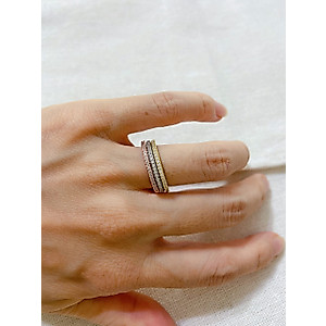 Cubic Zirconia Micropaved Classic Petite Wedding Band Dainty Skinny Stacking Ring (Gold, 5)