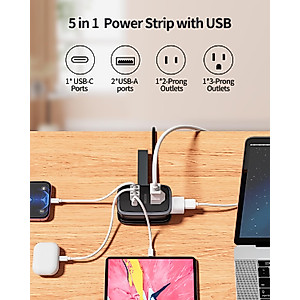 Travel Power Strip with USB C Port, NTONPOWER Small Power Strip with Flat Plug,Multi Plug Travel Extension Cord Portable Power Strip with 2 Outlets 3 USB (1 USB C), for Cruise Travel Home Essentials