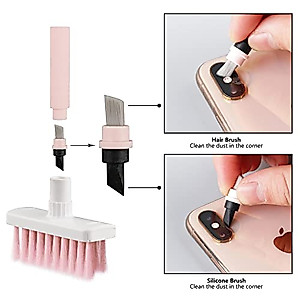 Soft Brush Keyboard Cleaner, Computer Cleaning Tool Kit, 7 in 1 Multipurpose Corner Slit Duster Keycap Puller and Soft Microfiber Brush for Bluetooth Headset Lego Airpods Laptop Camera Lens (Pink)