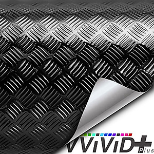 Industrial Utility Diamond Plate Metallic Black Chrome Finish Vinyl Wrap Underlayer Sheet Adhesive Roll for Shelves Walls Flooring (17.8 inches x 10ft)