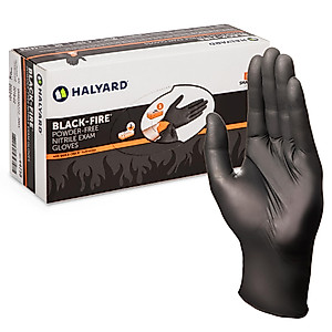 HALYARD BLACK-FIRE 44758 Powder-Free Nitrile Exam Gloves, L, Shape, Large, Black/Orange (Case of 1500)