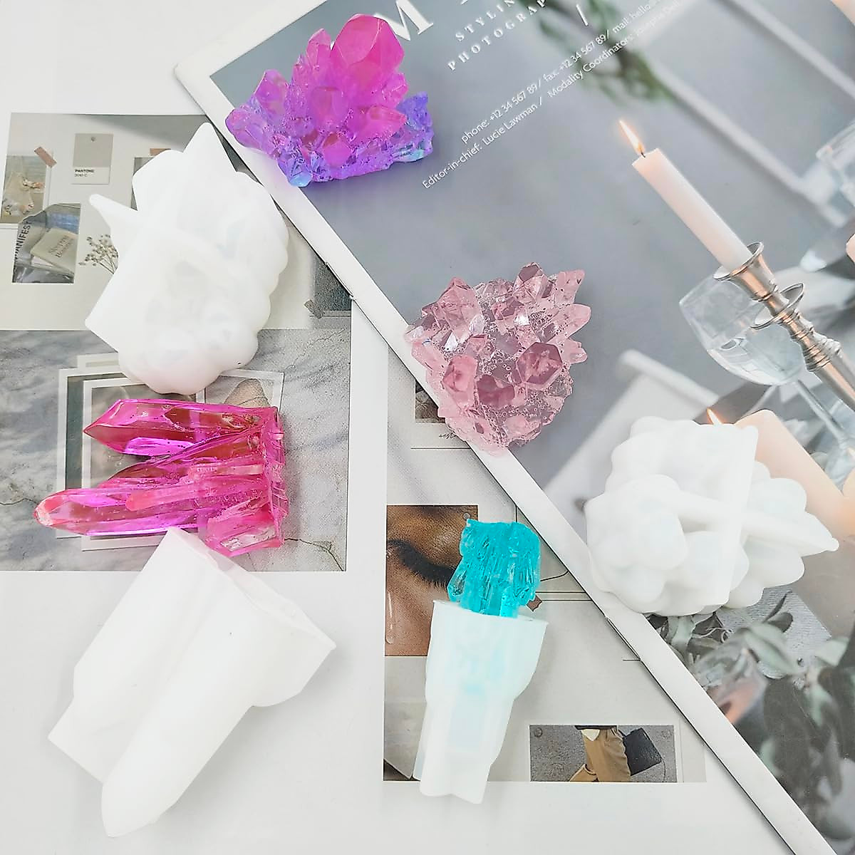 4 PCS Quartz Crystal Resin Molds, AFUNTA Crystal Cluster Silicone Molds Gravel Epoxy Casting Molds for Jewelry Making, Craft, Keychain