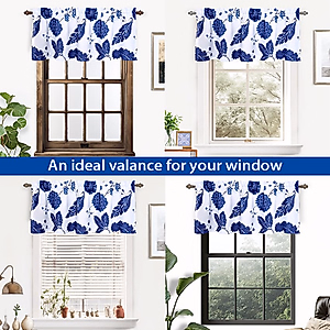 DriftAway Gianna Floral Leaf Botanical Lined Thermal Insulated Energy Saving Window Curtain Valance for Living Room Bedroom Kitchen Rod Pocket 2 Pack 52 Inch by 18 Inch Plus 2 Inch Header Navy