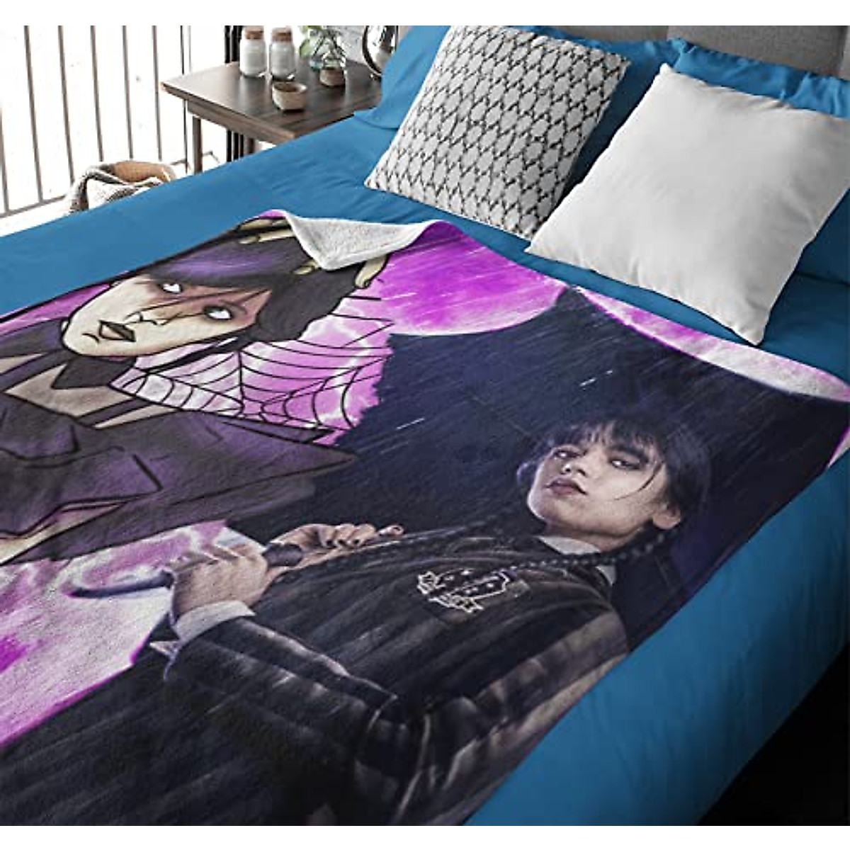 50X60 inches Wednesday Flannel Blanket, 350g/m² Addams Soft Throws Blanket Air Conditioner Sofa Bed Blankets, Movie Bedding Throw 3D Printed Blanket