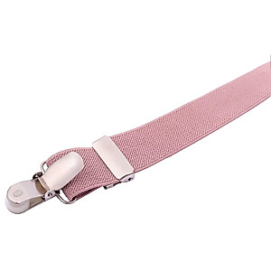 YJDS Mens' Leather Suspenders and Bowtie Set Elastic for Wedding Blush Pink 47''