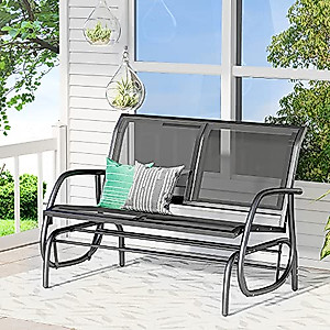 Outsunny 2-Person Outdoor Glider Bench Patio Double Swing Rocking Chair Loveseat w/Power Coated Steel Frame for Backyard Garden Porch, Black