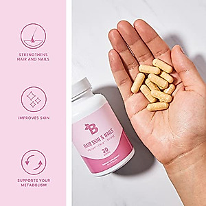 Bloom Nutrition HSN Capsules with Vitamin A, B, C, D, E, Biotin, Folic Acid, & Collagen | Hair Skin and Nails Supplement | Vegan Friendly, Gluten Free, Non-GMO | 60 Count